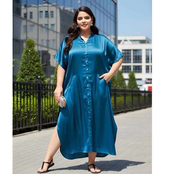 Gypsie Blu | Kaftans | Gypsie Blu Satin Solid Buttondown Caftan Dress ...